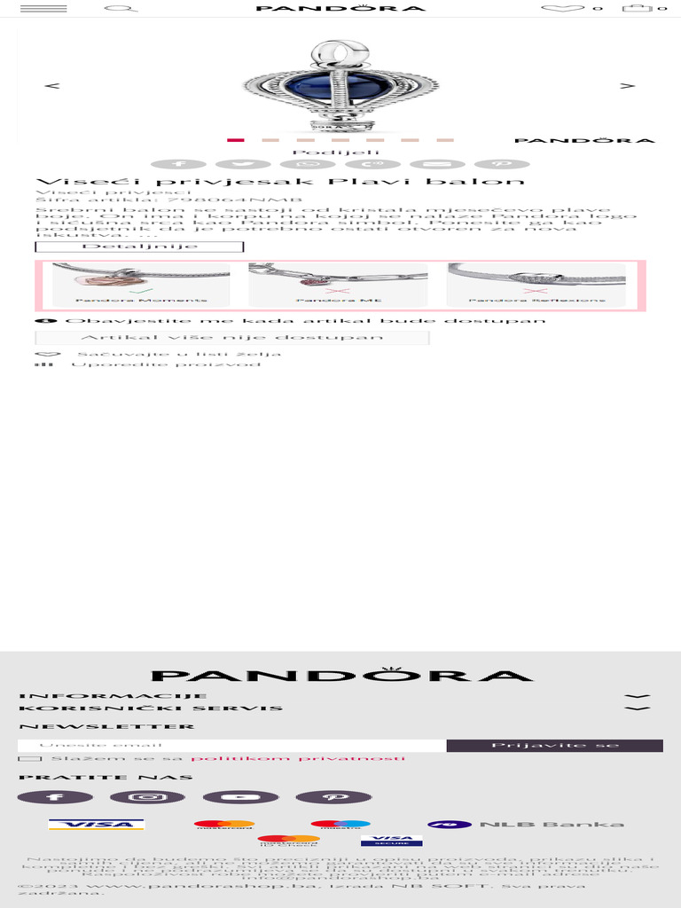 Viseći Privjesak Plavi Balon PANDORA | PDF