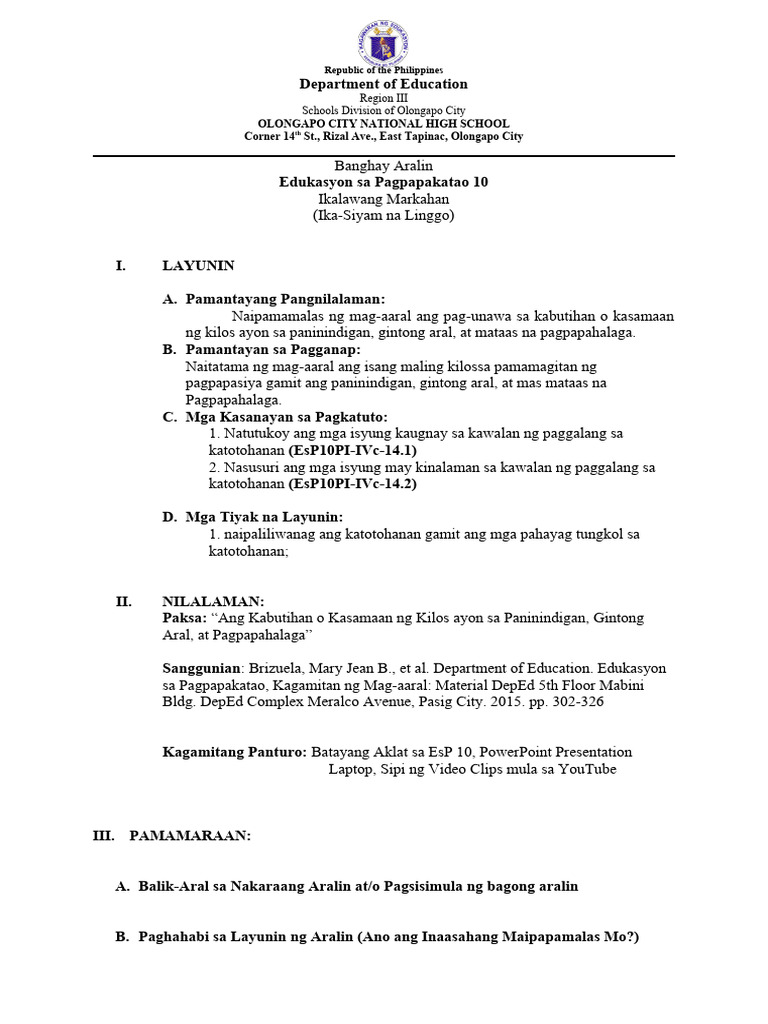 SDLP Esp 8 Q2 W3 1-15-24 | PDF