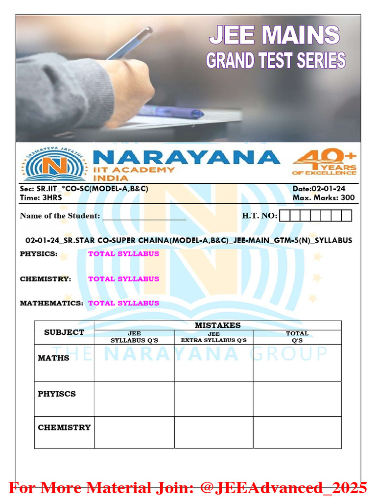02.01.24 SR - Star Co-Sc (Model A, B&C) Jee Main Gtm-5 (N) - QP | PDF | Momentum | Ph