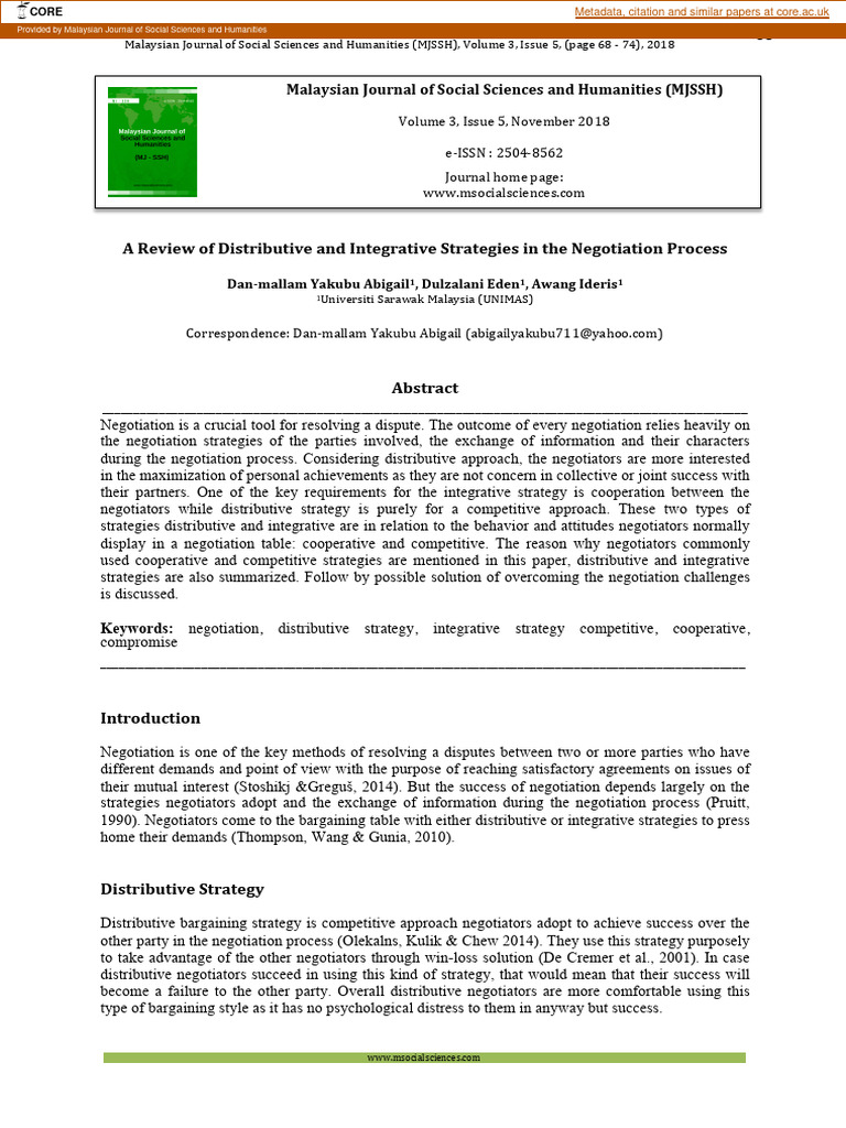 Negotiation Malaysian Journal | PDF | Negotiation | Bargaining