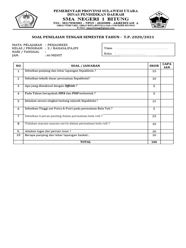Soal Pas Genap - Penjas Kelas Xi | PDF