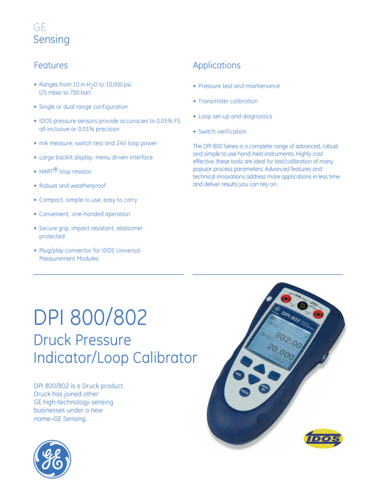 Ge Druck Dpi 802 Pressure Indicator Datasheet | PDF | Calibration ...