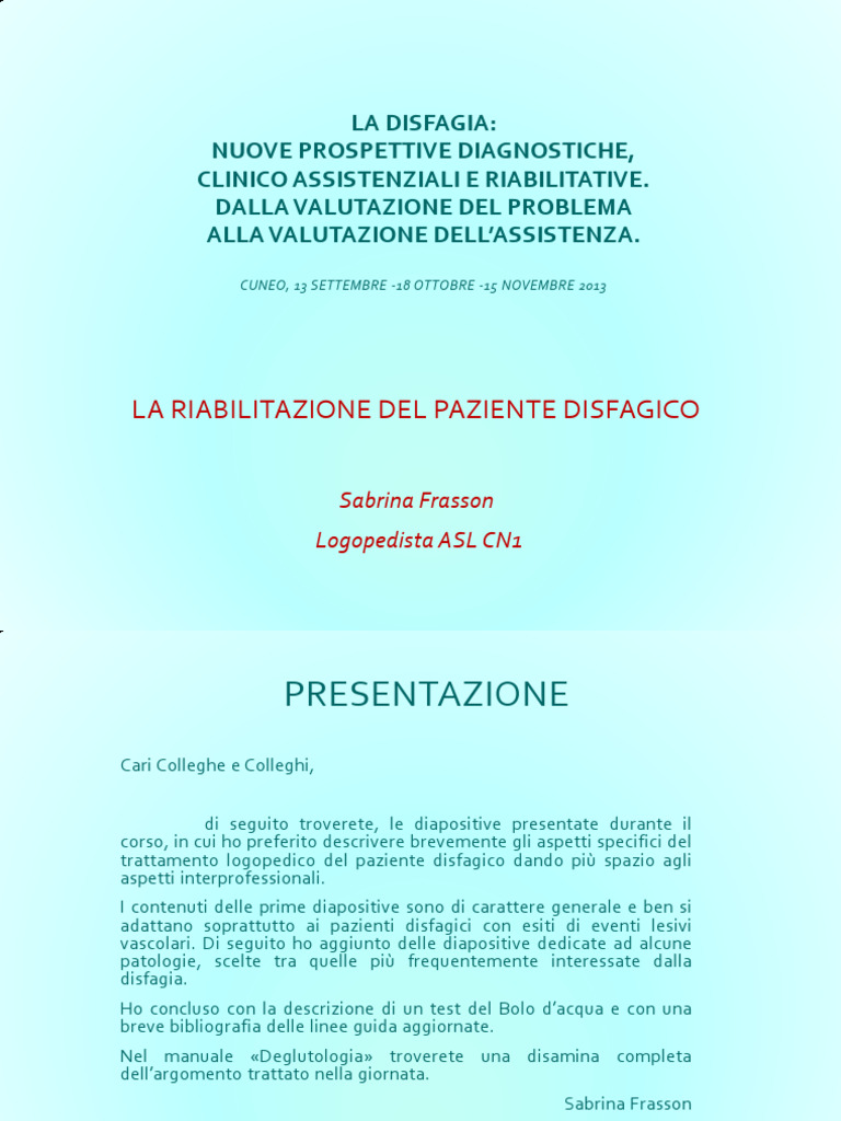 Corso IPASVI - LA RIABILITAZIONE DEL PZ DISFAGICO | PDF