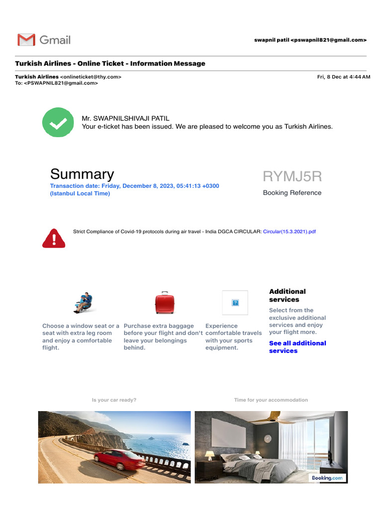Turkish Airlines E-Ticket Information | PDF | Credit Card | Aviation