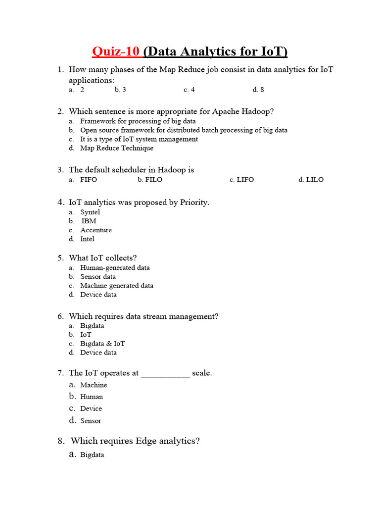 IoT Quiz | PDF | Big Data | Apache Hadoop