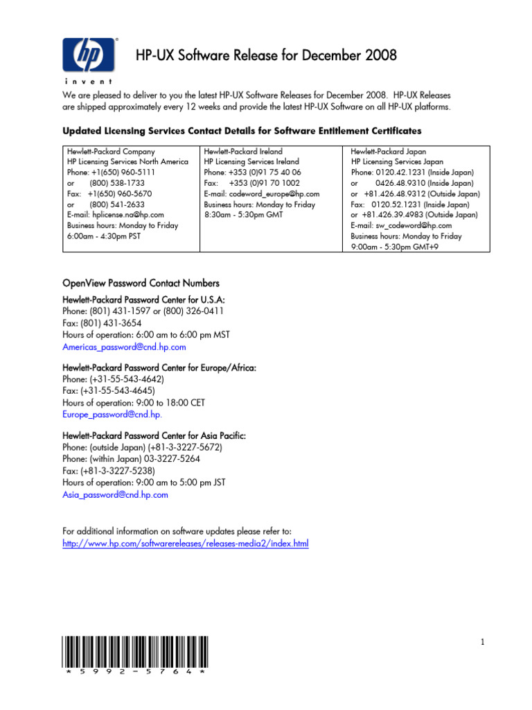 HP Part Numbers 12-2008 Internal | PDF | Application Software | Software