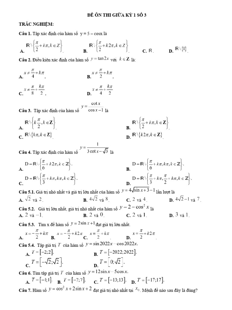 ĐỀ ÔN THI GIỮA KỲ 1. K11. 2022-2023. | PDF