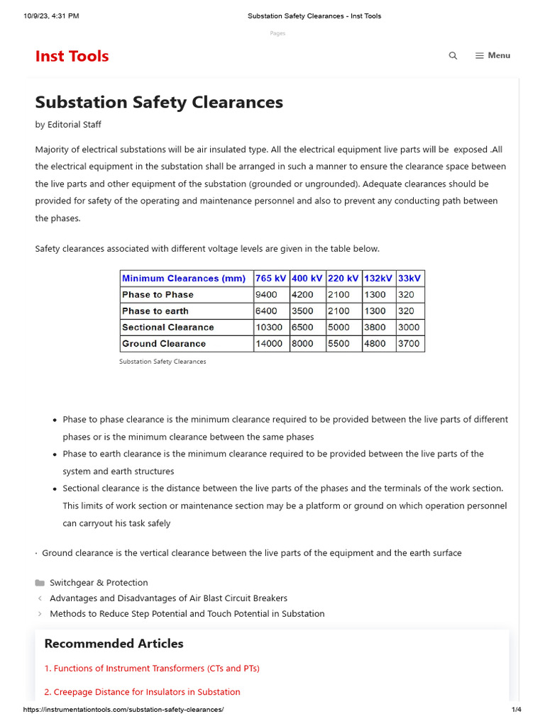 Substation Safety Clearance Guidelines | PDF | Electrical Substation ...