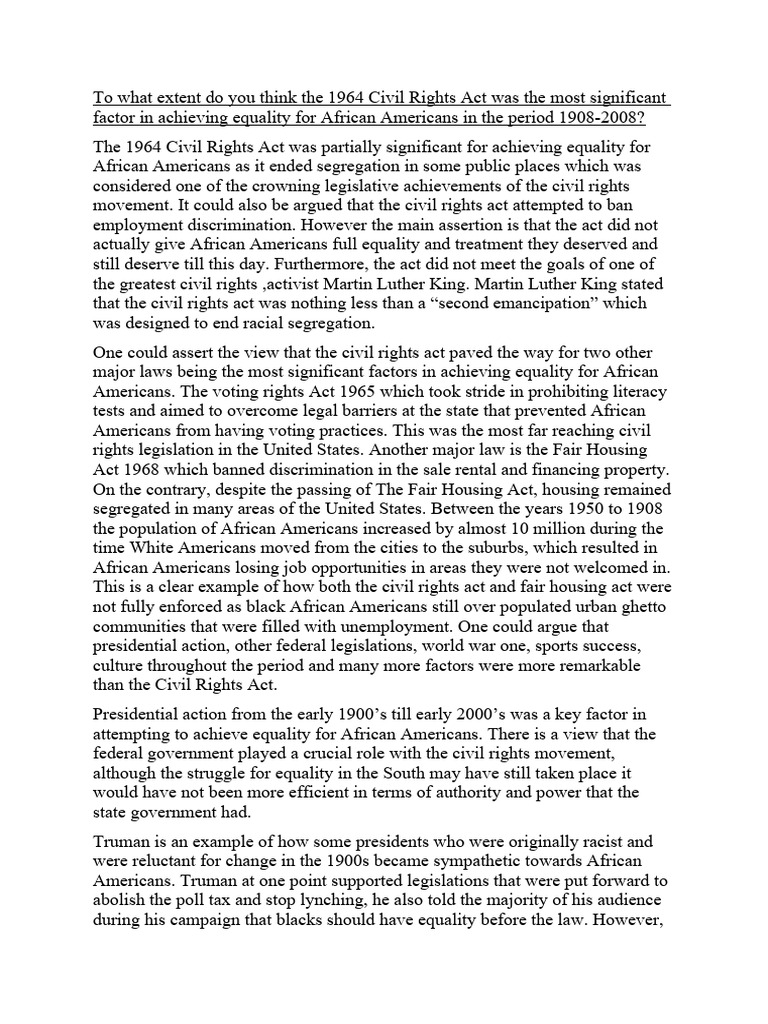 Coursework - To What Extent Do You Think The 1964 Civil Rights Act Was ...