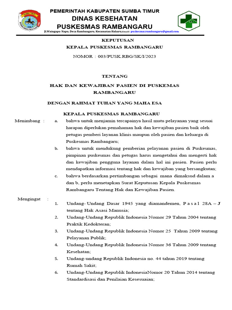 1.1.2.1 SK Hak Dan Kewajiban Pasien | PDF