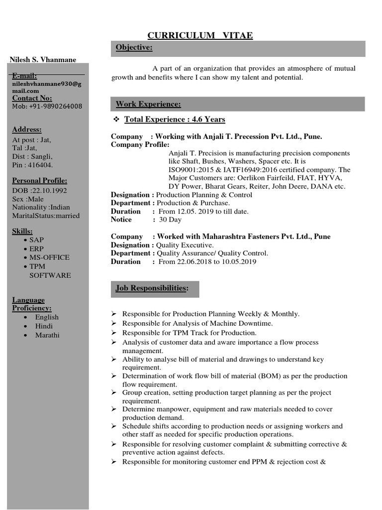 Nilesh CV 23 Update-1 | PDF | Business Process