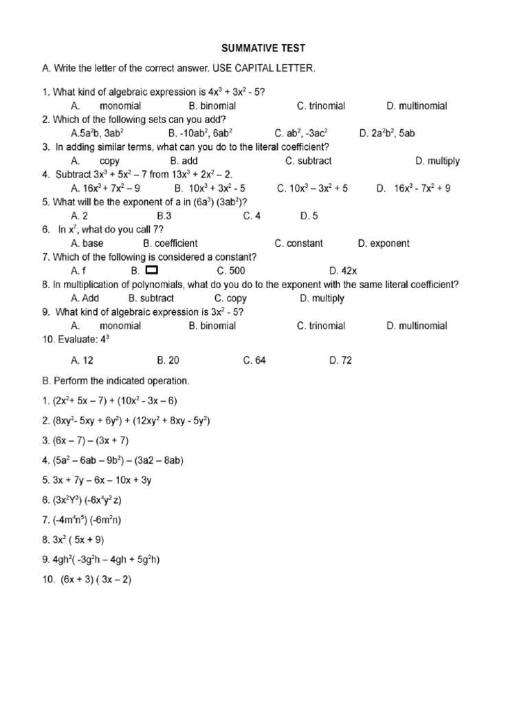 Summative Test Math q2 | PDF