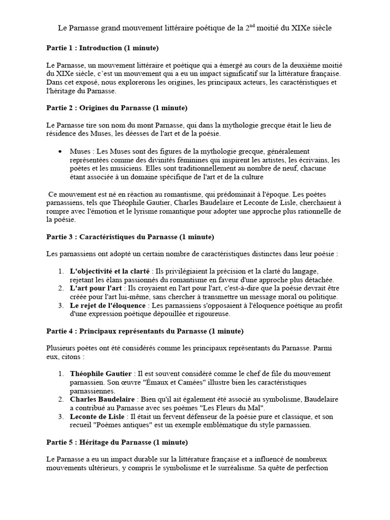 Le Parnasse : Poésie et Caractéristiques | PDF | Poésie | Arts
