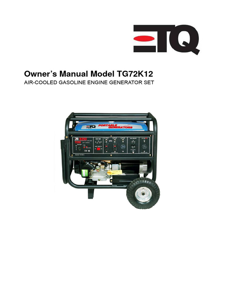 Manual Gerador Etq 7250 Whatts | PDF | Electric Generator | Engines