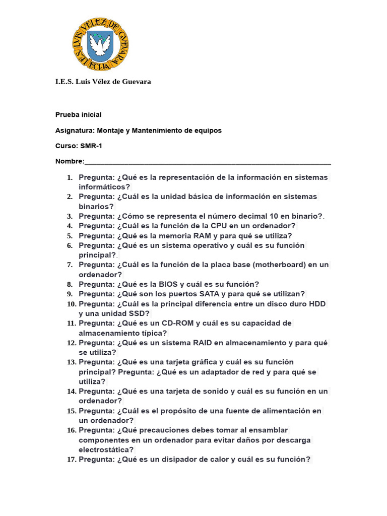 Prueba Inicial MME | PDF | Informática