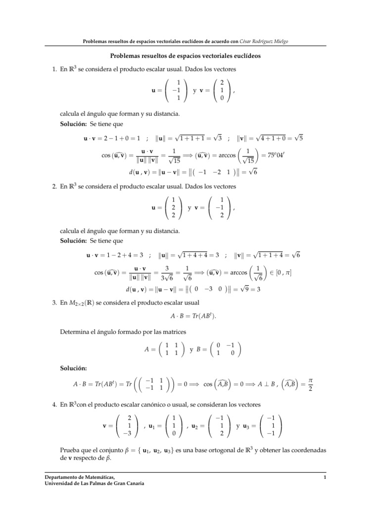 Prob 11. EV Euclídeos | PDF | Espacio vectorial | Escalar (Matemáticas)