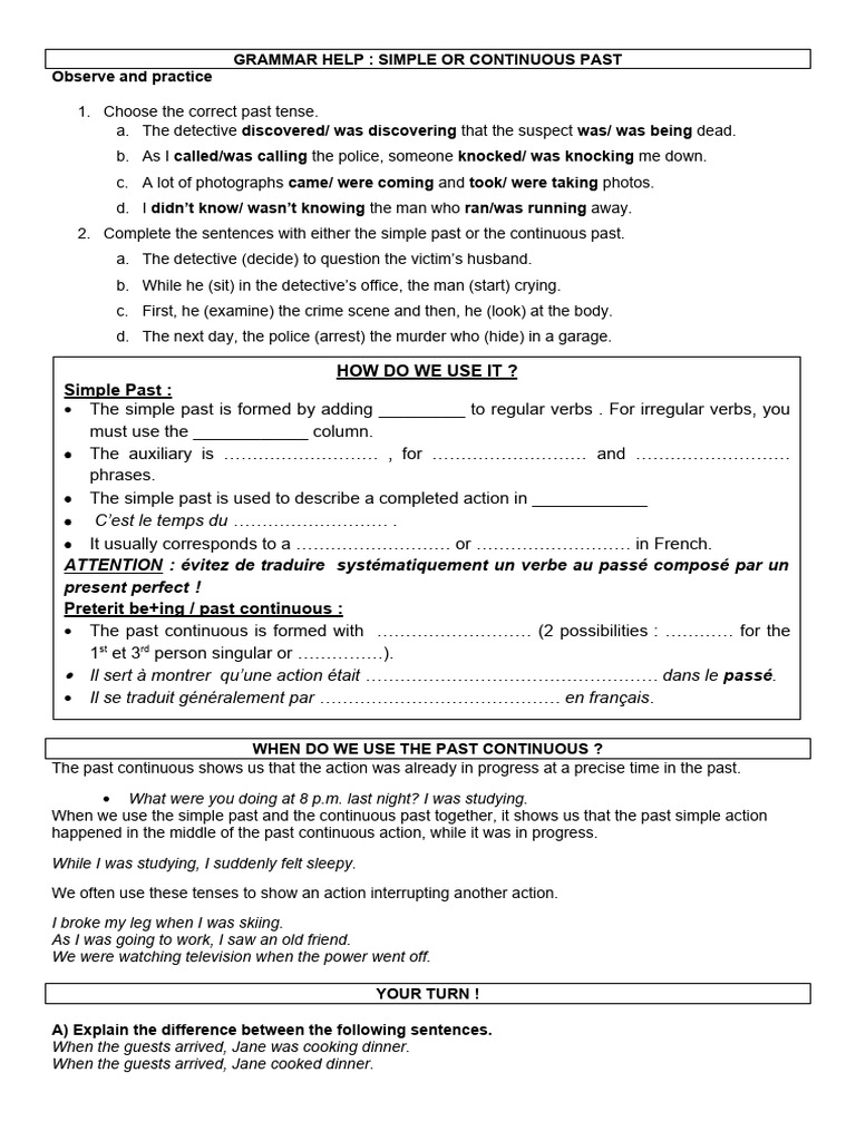GRAMMAR HELP Continuous Past | Download Free PDF | Syntax | Languages