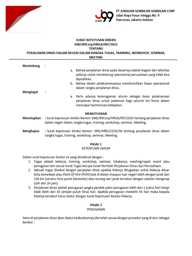 SK Perjalanan Dinas Dalam Negeri 2023 | PDF