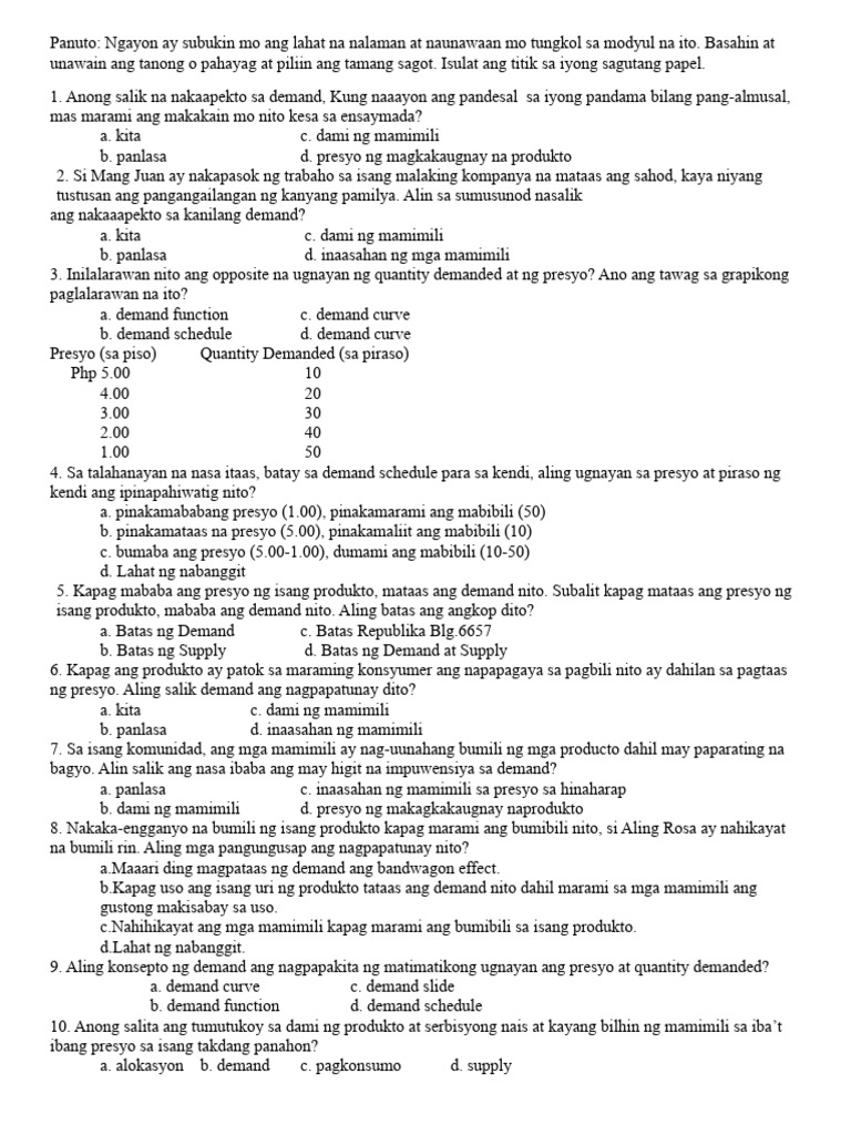 1ST Quiz Demand | PDF