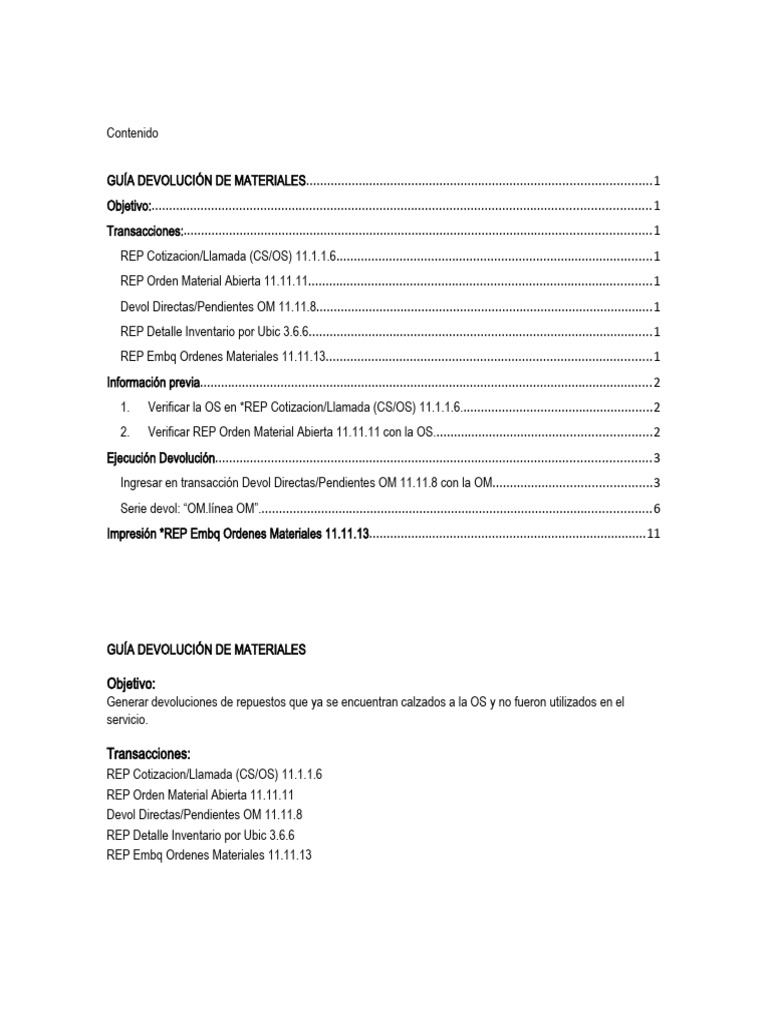 Guía Devolución de Materiales en OM | PDF | Informática