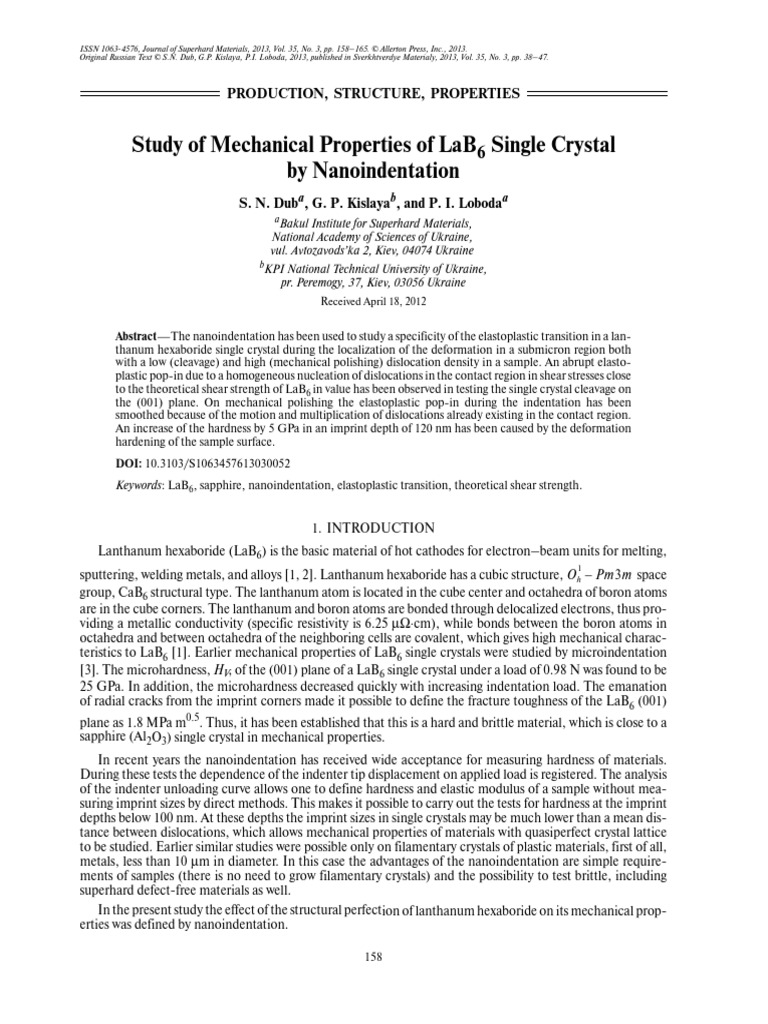 Study of Mechanical Properties of LaB6 Single Crystal by Nano ...