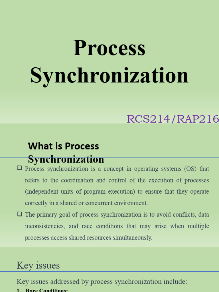 RCS214 Process Sychronization L.01 | PDF | Process (Computing) | Computer Engineering