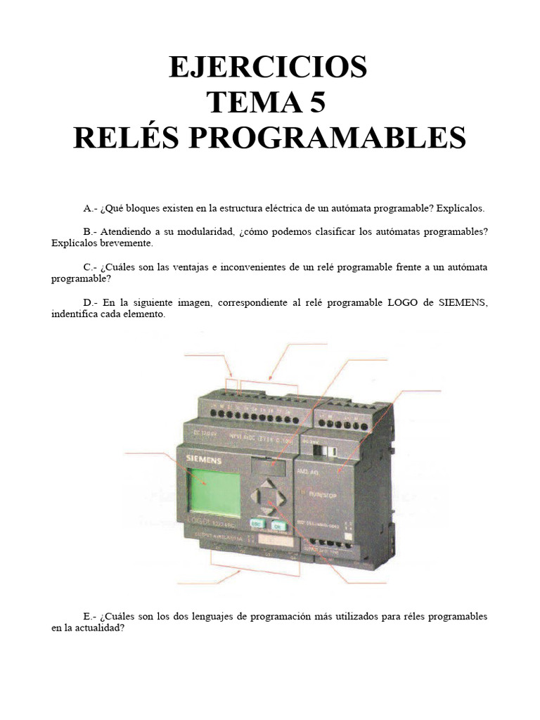 EJER T5 Instalaciones Domóticas Autómatas Programables | PDF | Relé | Puerta lógica