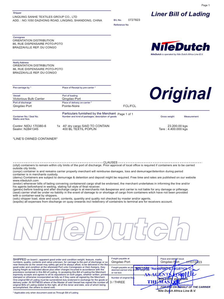 Textil 1 | PDF | Bill Of Lading | Cargo