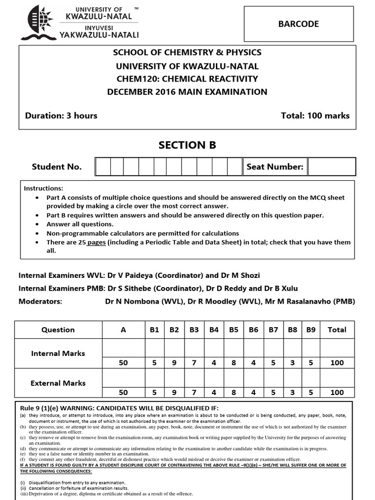2016 Section B | PDF | Mole (Unit) | Chemistry
