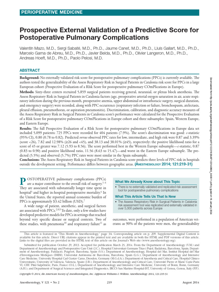 Ariscat External Validation | PDF | Respiratory System | Causes Of Death