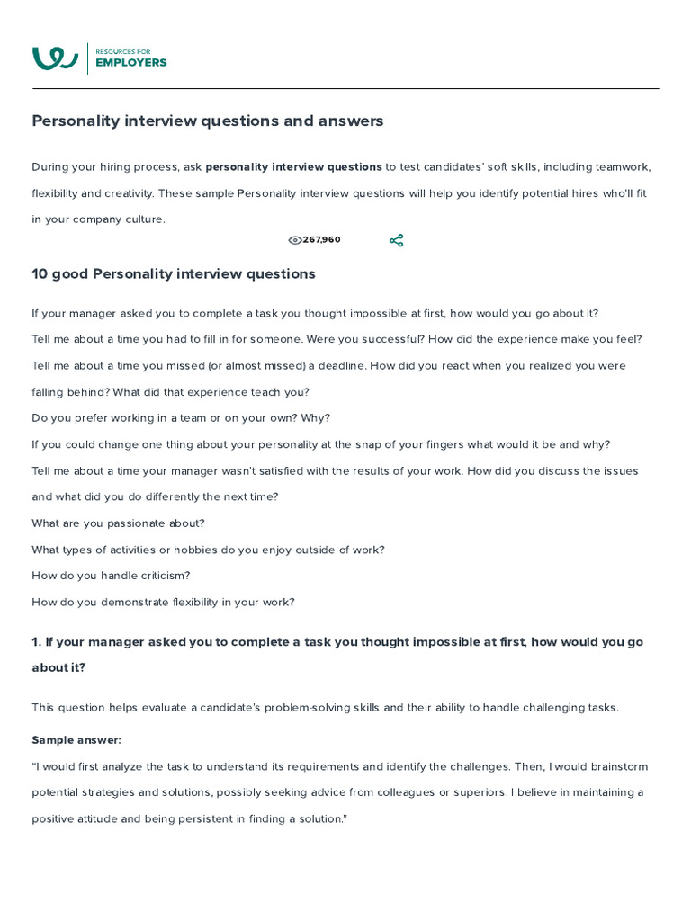 10+ Proven Personality Interview Questions (+answers) | PDF ...