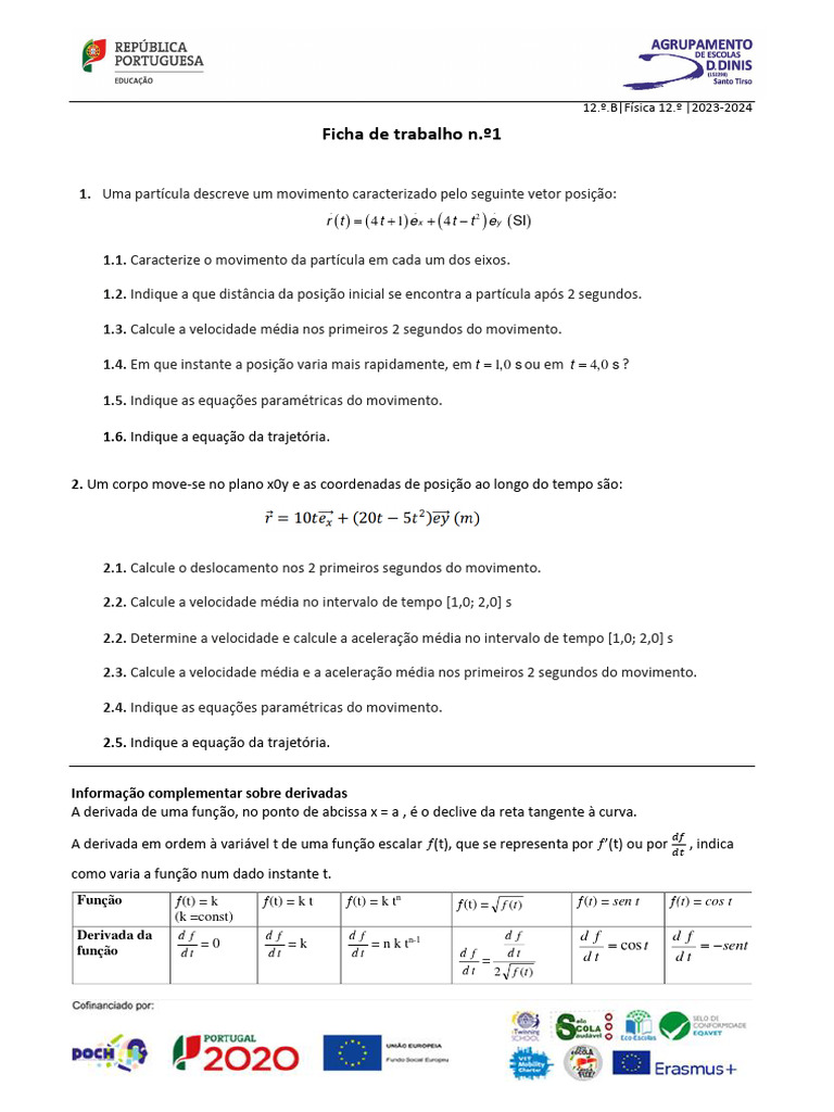 Ficha de Trabalho 1 | PDF | Velocidade | Derivado