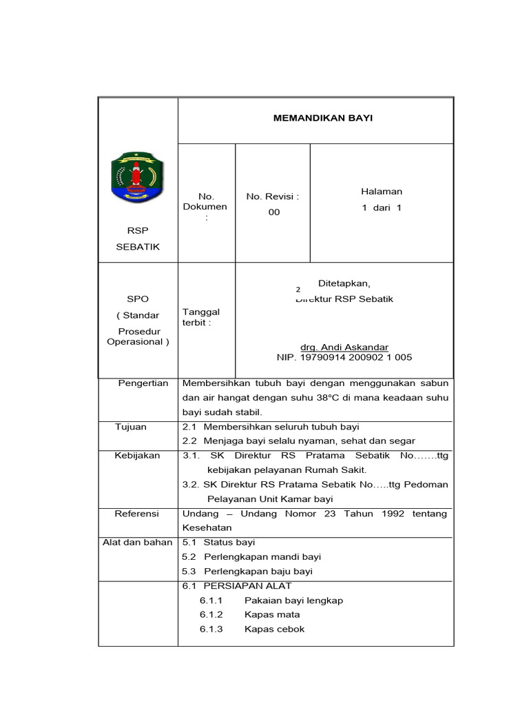 Prosedur Memandikan Bayi di RSP Sebatik | PDF | Memasak, Makanan, & Anggur