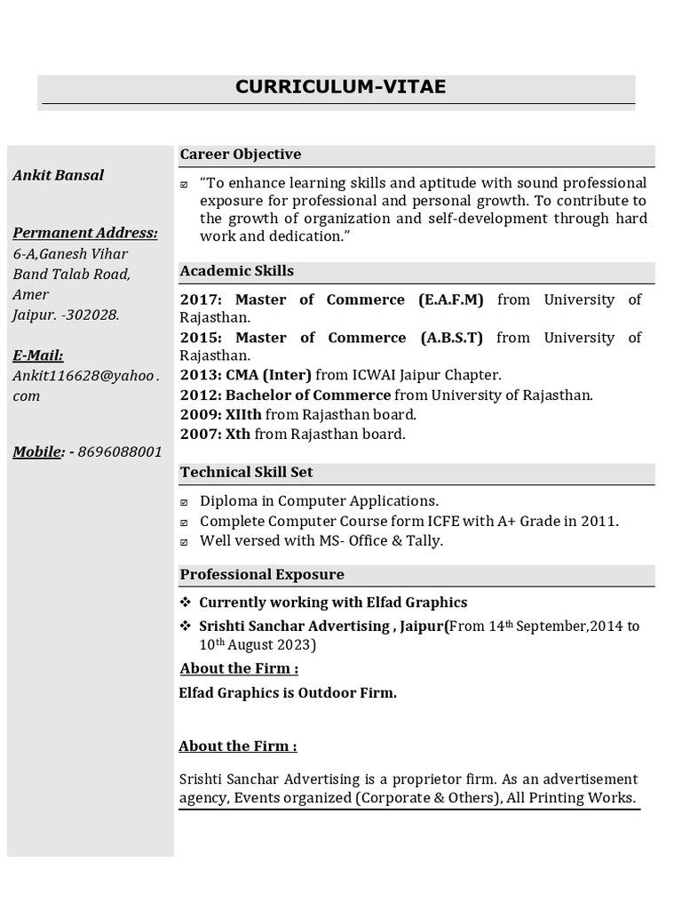 Resume-Ankit Bansal-Final | PDF | Business | Economies