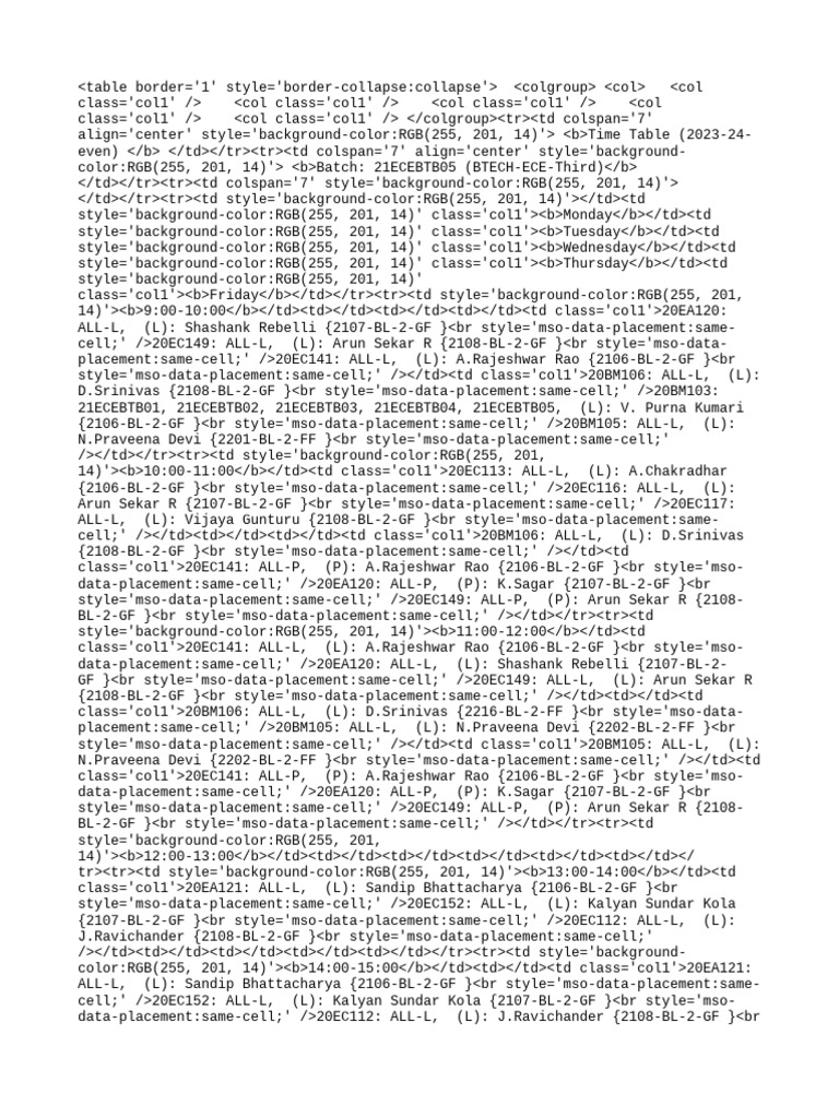 2023-24 ECE Third Year Time Table | PDF | Computers