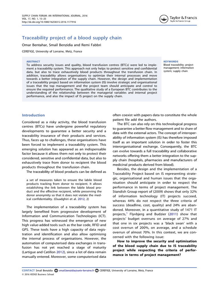 Blood Traceability System Implementation | PDF | Supply Chain | Blood ...