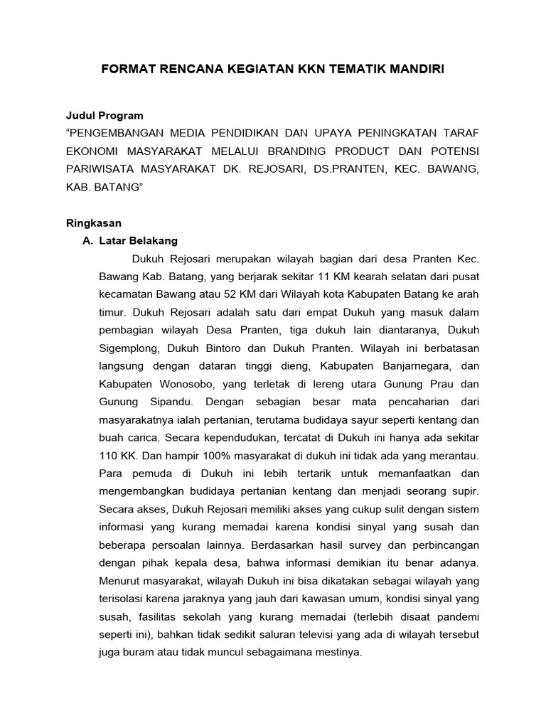 3-Format Rencana Kegiatan Kelompok | PDF