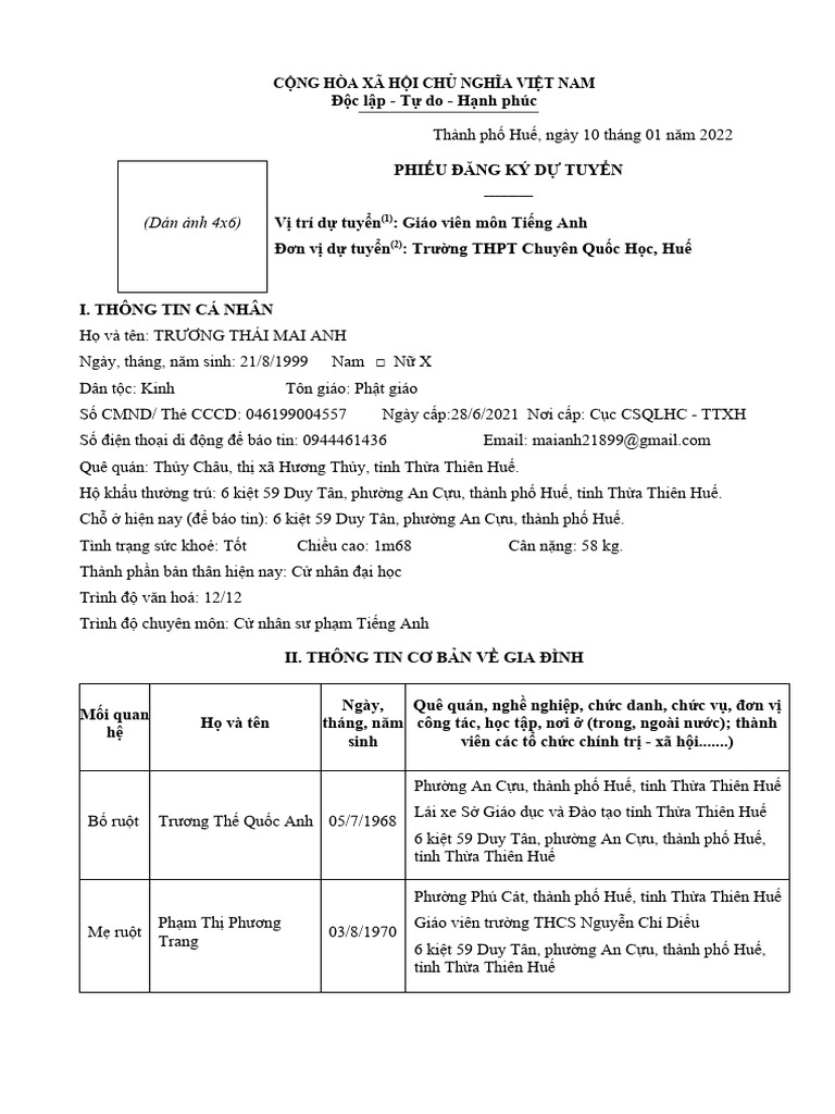 Phieu Du Tuyen Da Sua | PDF