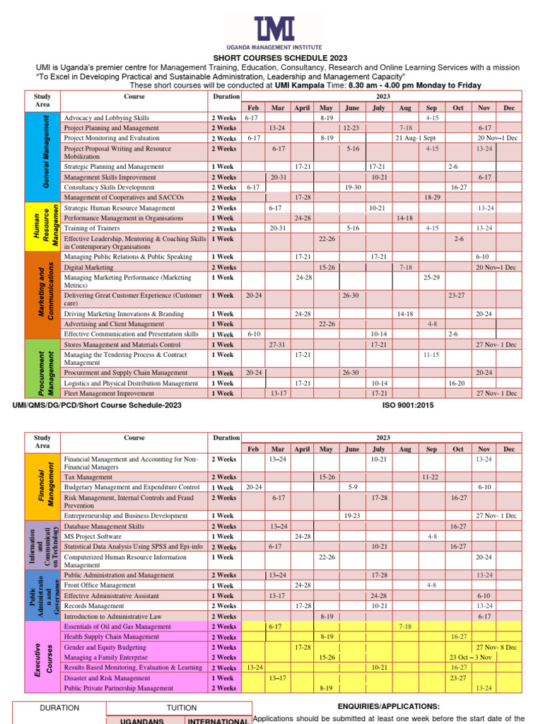 UMI Short Courses Schedule 2023 | PDF | Leadership | Business Economics