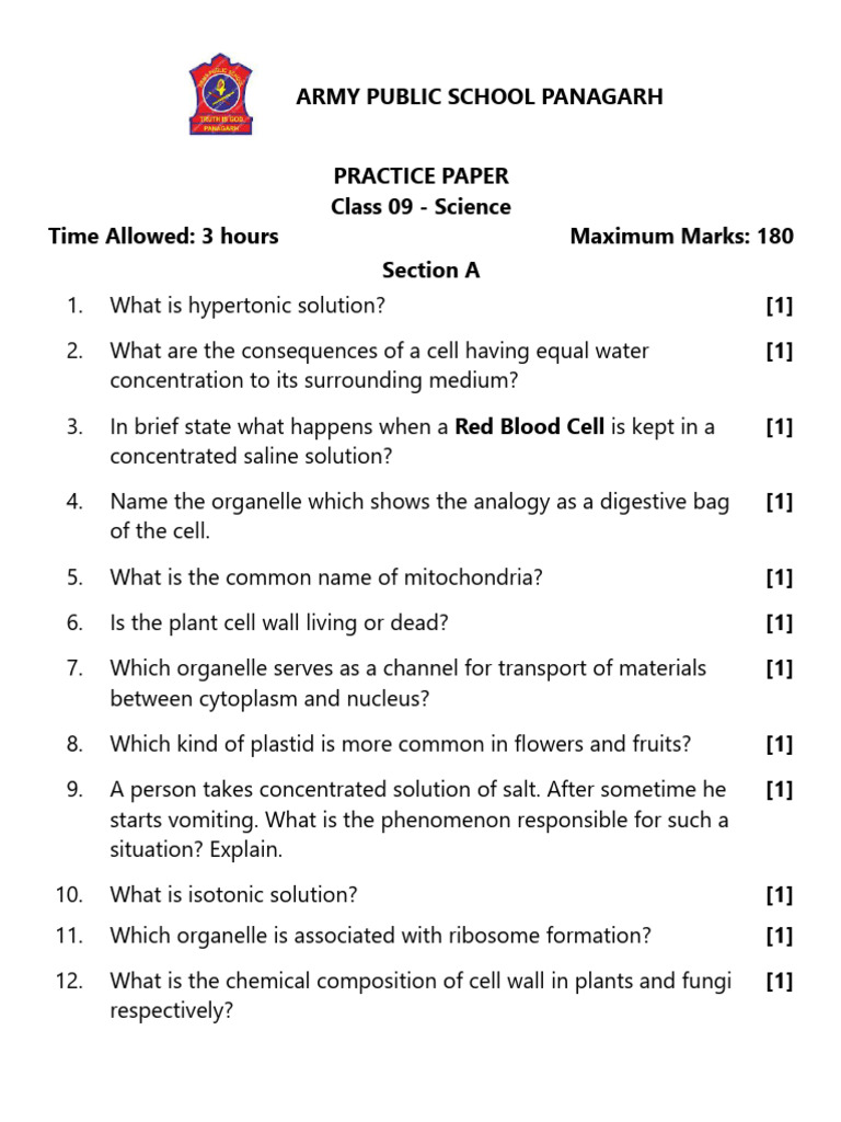 Cell Class 9 Question PDF | PDF | Cell (Biology) | Eukaryotes
