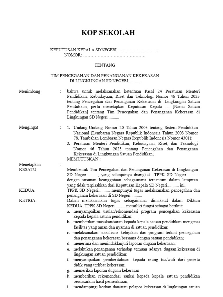 SK Kepala Satuan Pendidikan Pembentukan TPPK | PDF | Kesehatan Holistik