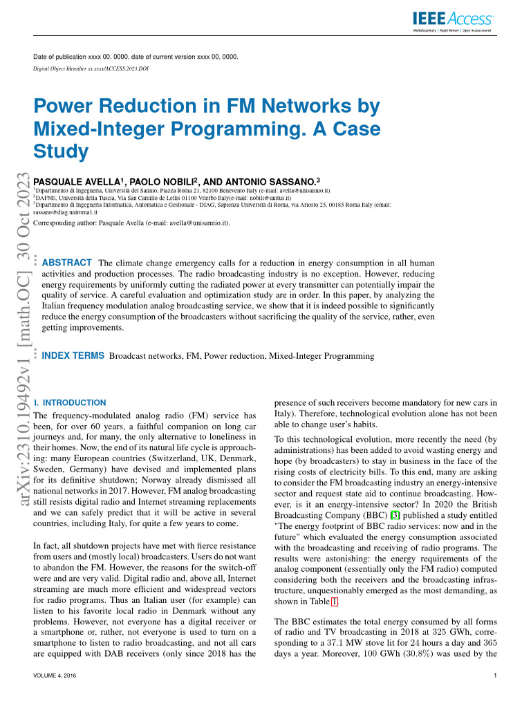 Power Reduction in Fm Networks by Mixer Integer Programming. a Case ... Power Reduction in Fm Networks by Mixer Integer Programming. a Case ...
