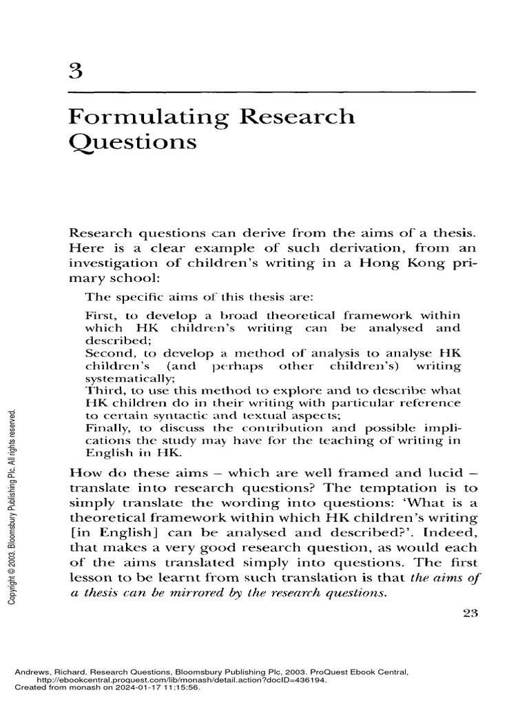 Research Questions 3 Formulating Research Questions Pdf Thesis