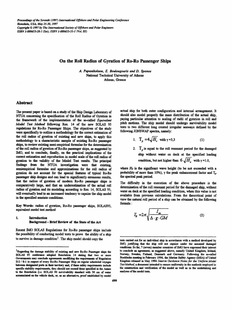 On The Roll Radius of Gyration of Ro-Ro Passenger Ships | PDF | Ships