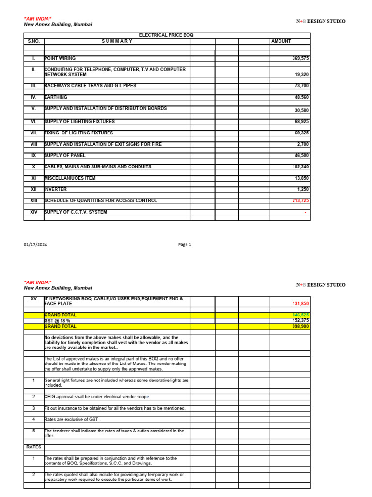 Electrical Boq Bom Air Port | PDF | Electrical Wiring | Ac Power Plugs And Sockets