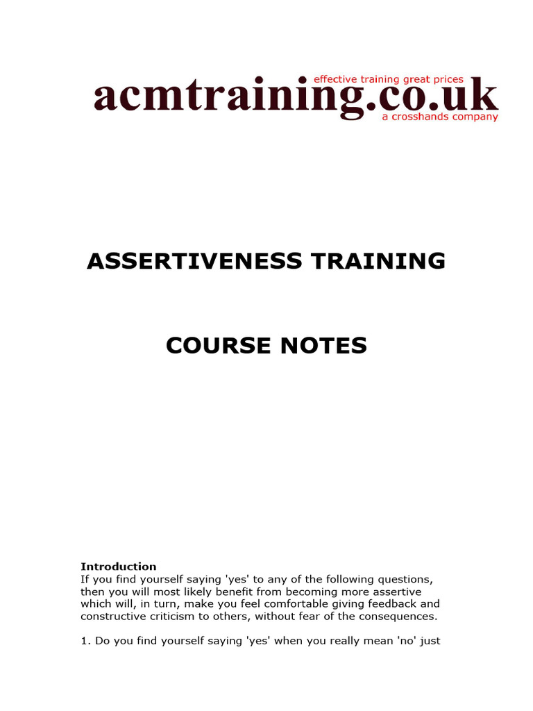 Assertiveness Training Booklet | PDF | Thought | Psychology