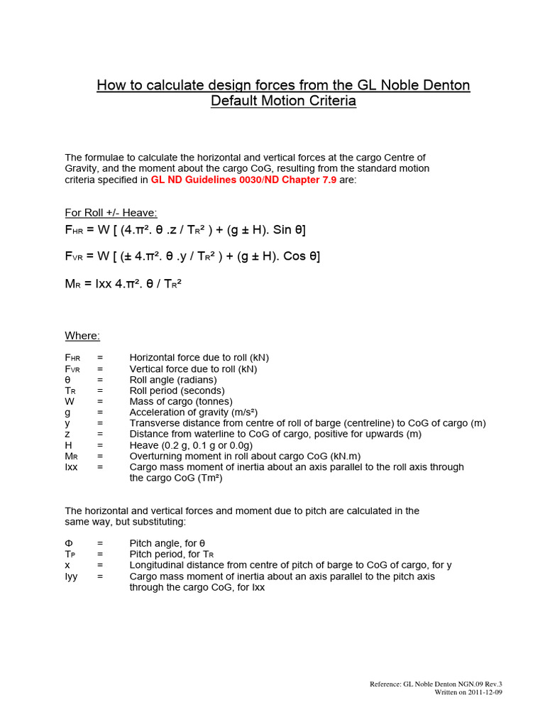 How To Calculate Forces From The GL ND Motion Criteria | PDF
