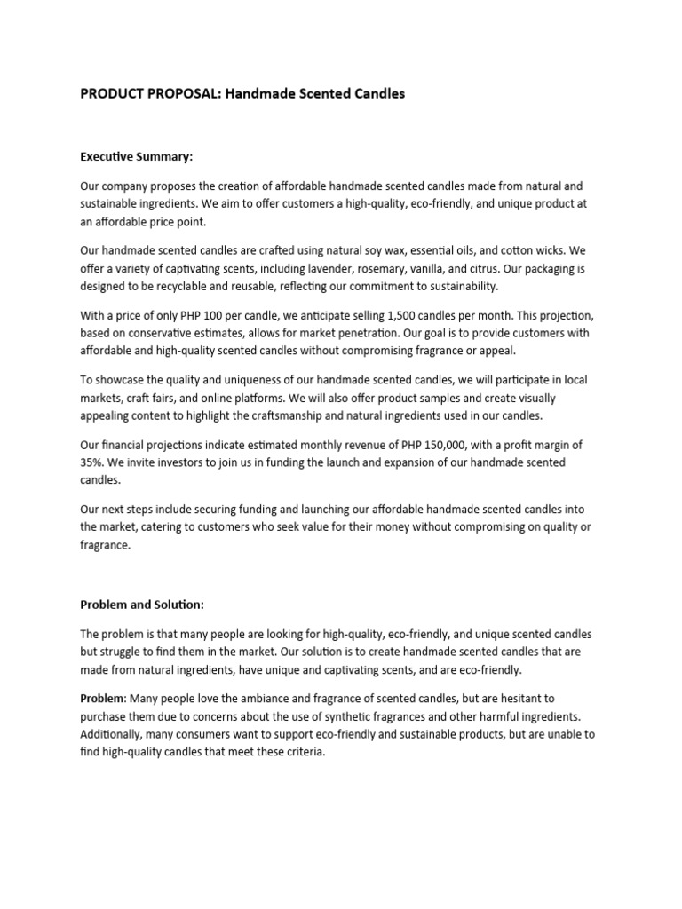 Product Proposal | PDF | Candle | Perfume