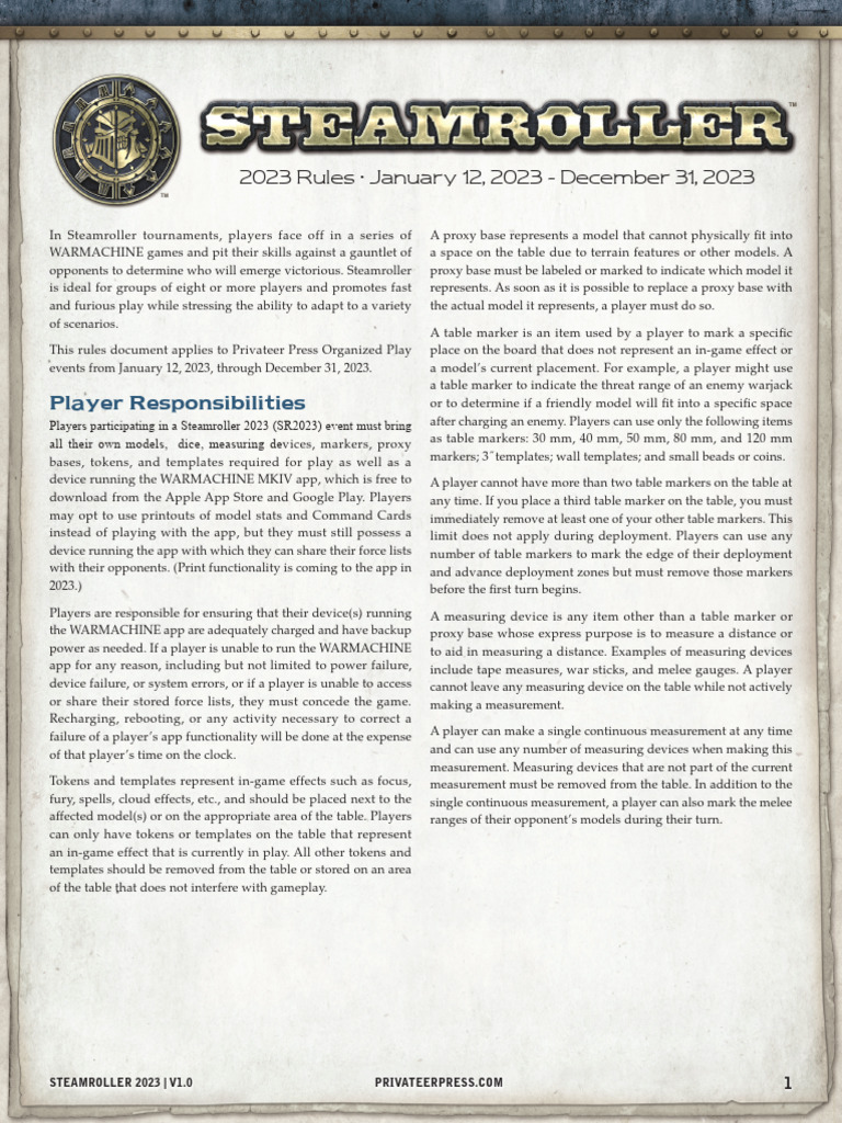 Steamroller Rules 2023 FINAL (2) | PDF | Tournament