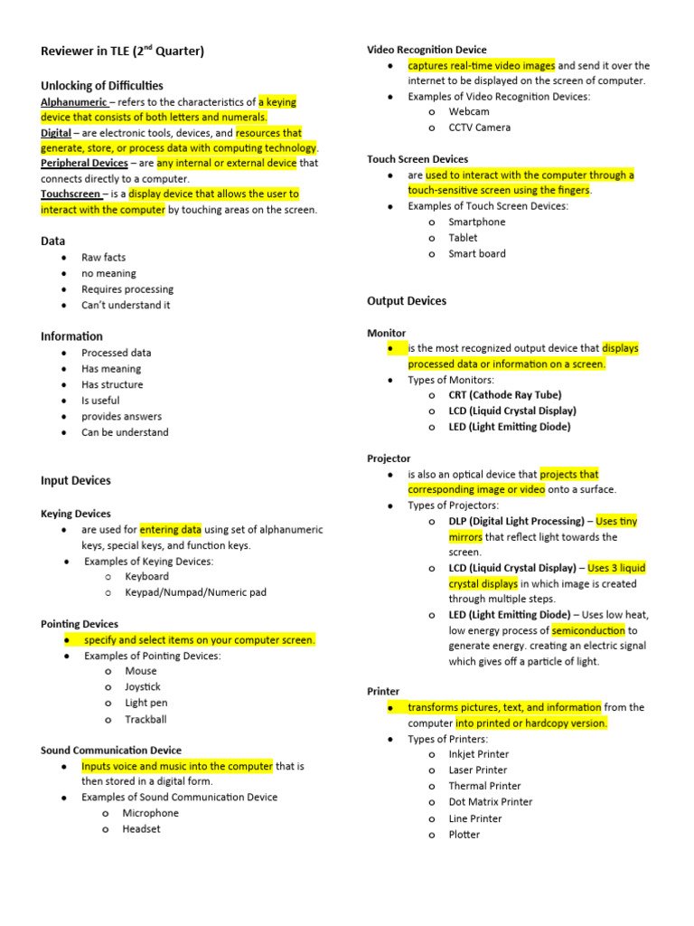 Reviewer in TLE 2nd Quarter | PDF | Byte | Random Access Memory